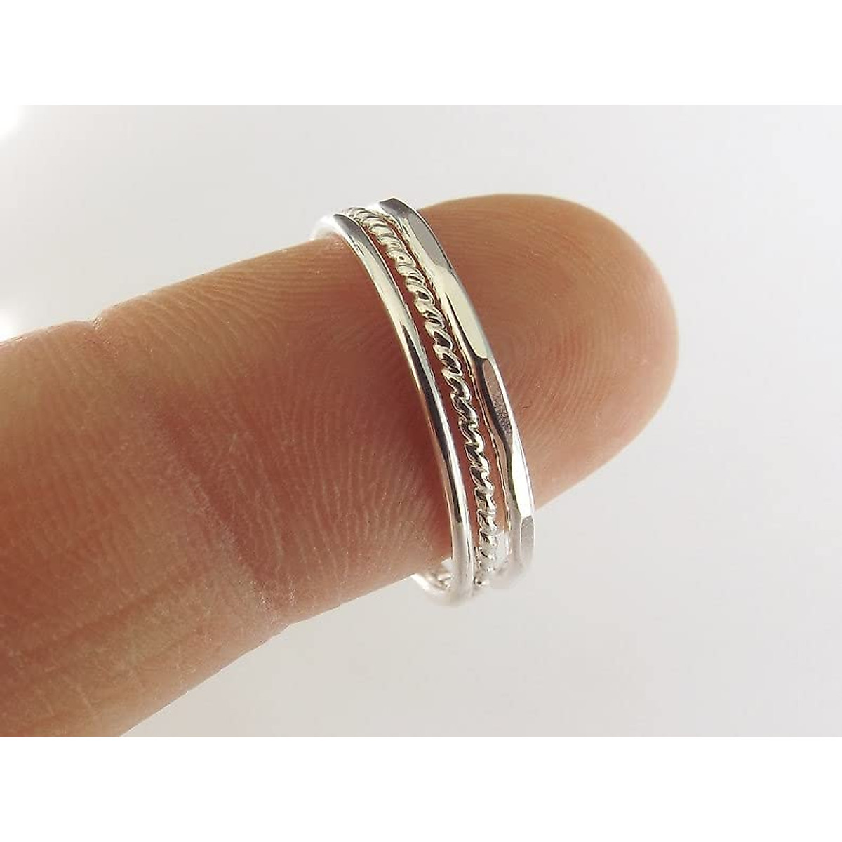 Silver Stacking Ring, 925 Sterling Silver Ring, Rope Tone Ring, Round Silver Tone Ring, Hammered Tone Ring, Silver Band Ring, 3 Wire Set Handmade Ring, Statement Ring, Faceted Ring