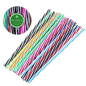 Cabilock 25PCS Reusable Straws Colored Threaded Straws with Cleaning Brush for Party Supplies, Birthday, Wedding