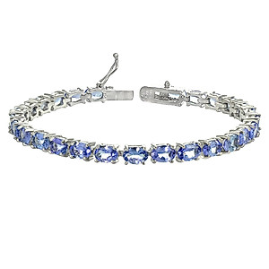 B. BRILLIANT Sterling Silver Oval-cut Genuine Natural Tanzanite Tennis Bracelet for Women with Gift Box