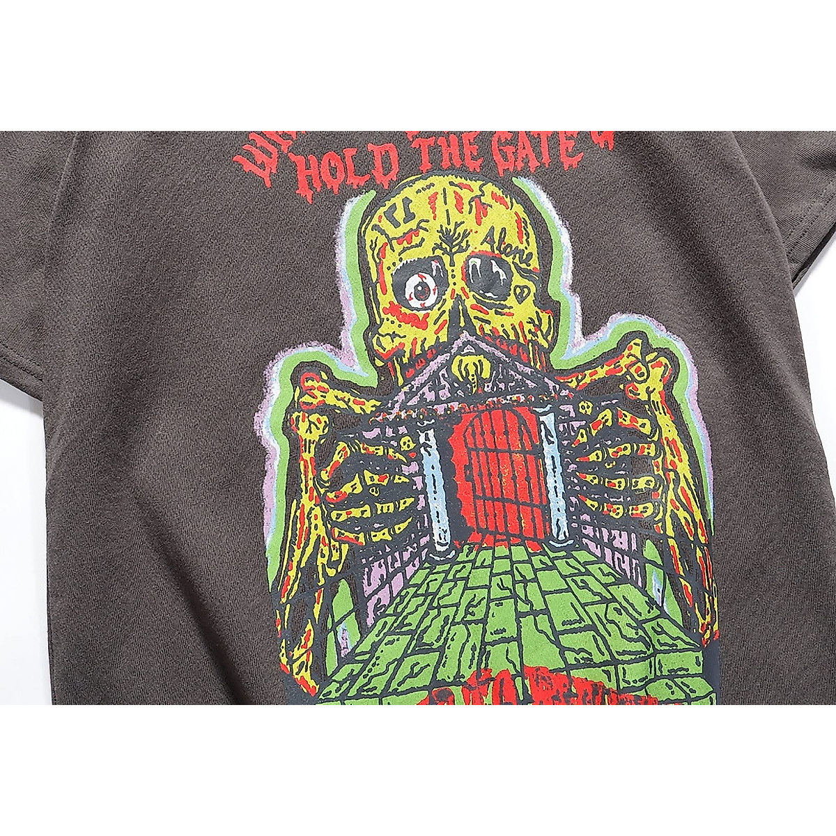 PLOZMCTA Kanye Shirt Men's and Women's Hip Hop Street Skull Print Cotton Short Sleeve Large Dark Grey