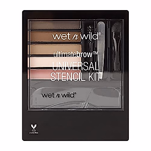 Wet n Wild Ultimate Eyebrow Universal Stencil Kit, 5 Brow Color Makeup Set, Spoolie For Brushing and Blending, Hair Removal Tweezers, Sponge Brush Applicator, 3 Stencils, Universal Appeal