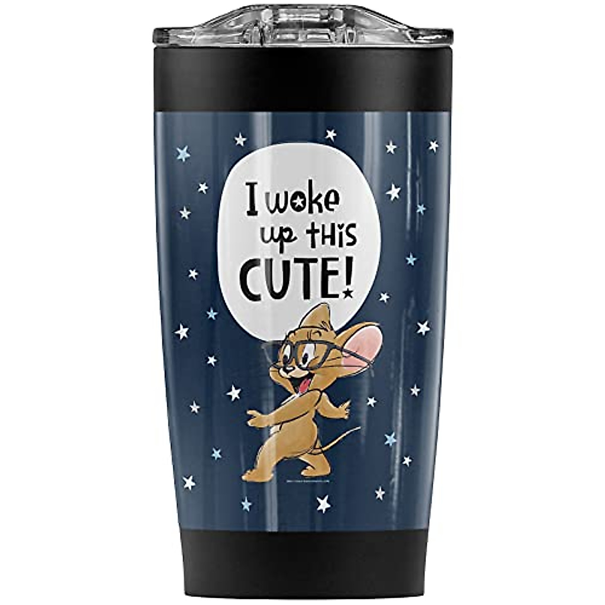 Logovision Tom and Jerry I Woke Up This Cute! Stainless Steel Tumbler 20 oz Coffee Travel Mug/Cup, Vacuum Insulated & Double Wall with Leakproof Sliding Lid | Great for Hot Drinks and Cold Beverages