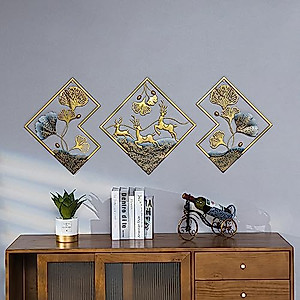 AYOUSENFAN Gold Metal Wall Decor Deer and Leaf Metal Art Wall Decor Design 70x22x0.4 Inch 3D Large Metal Wall Art for Living Room Easy Install Wall Sculptures Home Decor (3Pcs)