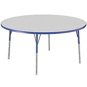 Factory Direct Partners 10047-GYBL Round Activity School and Office Table (60"), Standard Legs with Swivel Glides, Adjustable Height 19-30" - Gray Top and Blue Edge