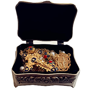 elegantmedical handmade 18KGold-plated Ladder to Heaven pearl & Enamel Beads Catholic Rosary crucifix Necklace box