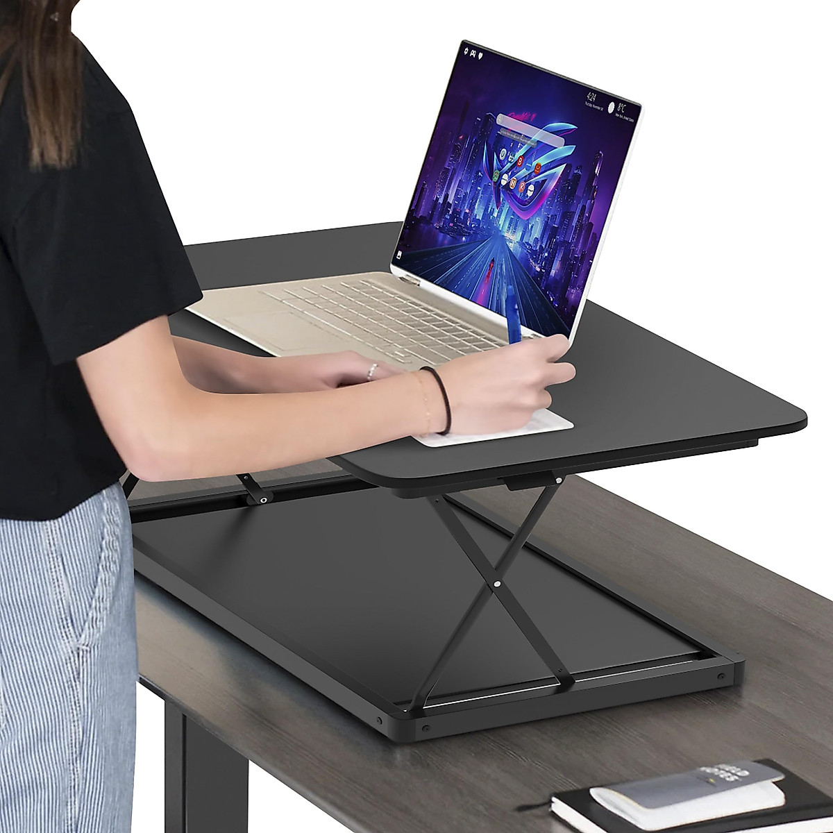 CHANGEdesk MINI Small Standing Desk Converter Height Adjustable Desktop Standing Desk Sit-to-Stand Up Desk Riser Laptop Standing Desk Converter, Black