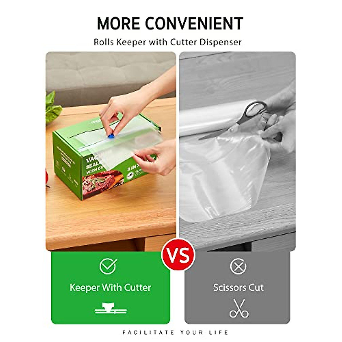 Syntus 8" x 150' Food Vacuum Seal Roll Keeper with Cutter Dispenser, Commercial Grade Vacuum Sealer Bag Rolls, Food Vac Bags, Ideal for Storage, Meal Prep and Sous Vide