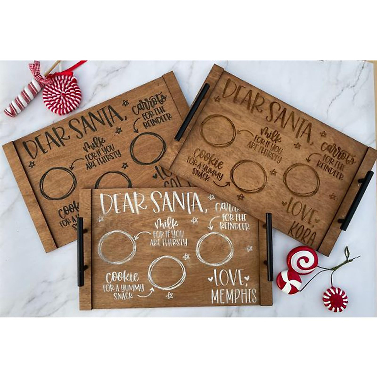 Custom Wooden Christmas Cookies and Milk for Santa Tray, Christmas Eve Treats Serving Board Platter for Reindeer, Kids Gift Snacks Bamboo Color Printed Plate mat for Santa