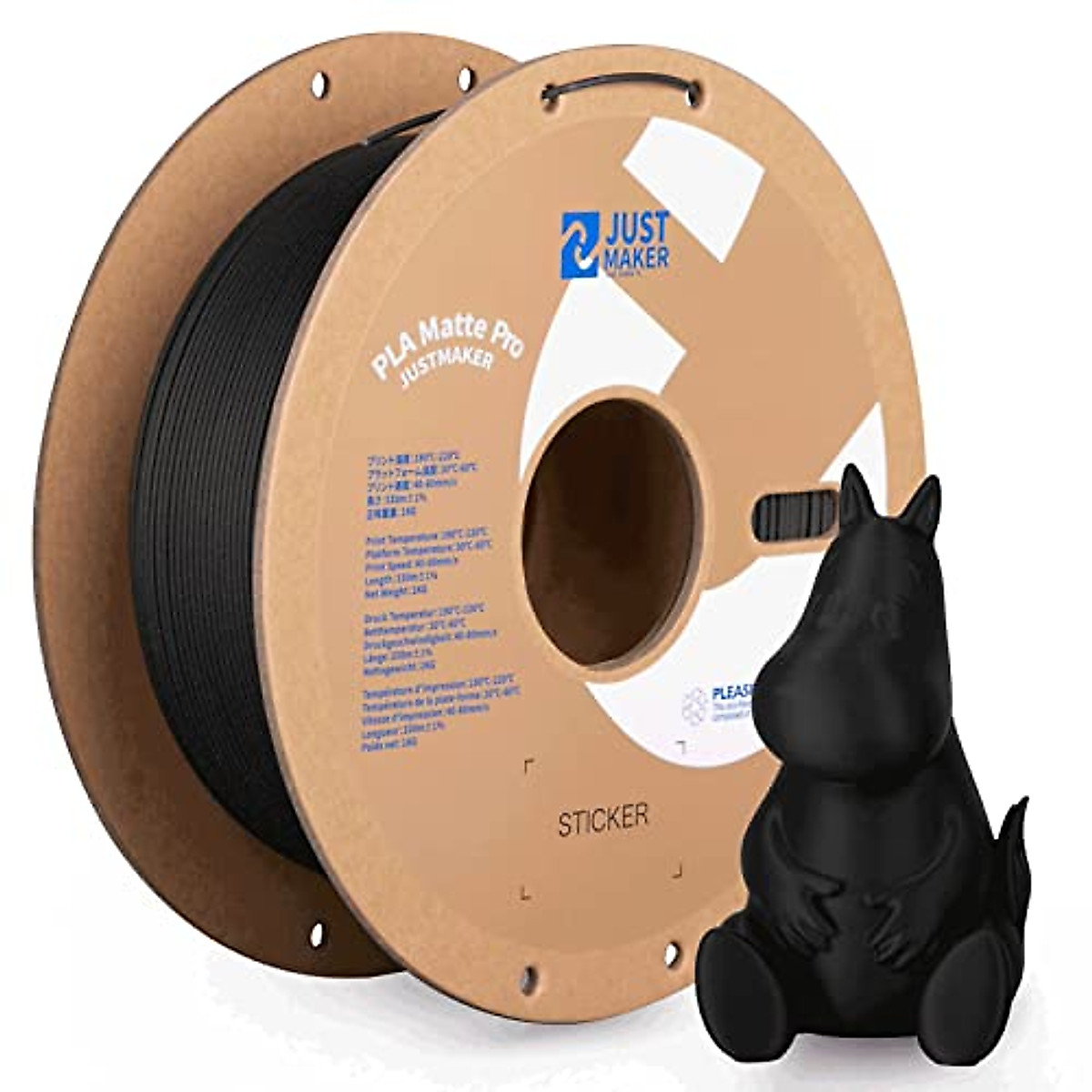 JUSTMAKER Matte PLA+ 3D Printer Filament, Upgrade Cardboard Spool, Dimensional Accuracy +/-0.03mm, 1.75mm, 1kg