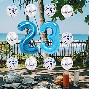 12pcs Blue Balloon Set Number 54 Balloon Kit Giant 54 Digital Foil Balloon Confetti Latex Helium Balloon Party Favors for 54th Birthday Wedding Anniversary Engagement Photo Props,54th Birthday Party