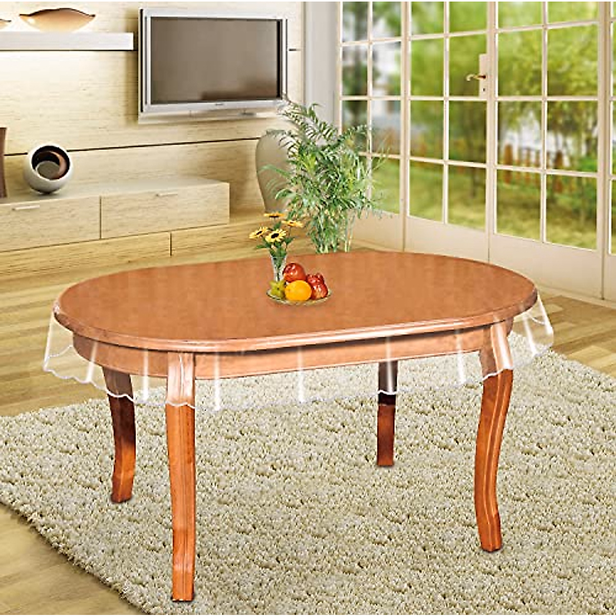 Clear Table Protector Thick Transparent Plastic Tablecloth Waterproof and Oil-Proof Perfect for Oval Dinner Table and Writing Desk – 5472 Inch