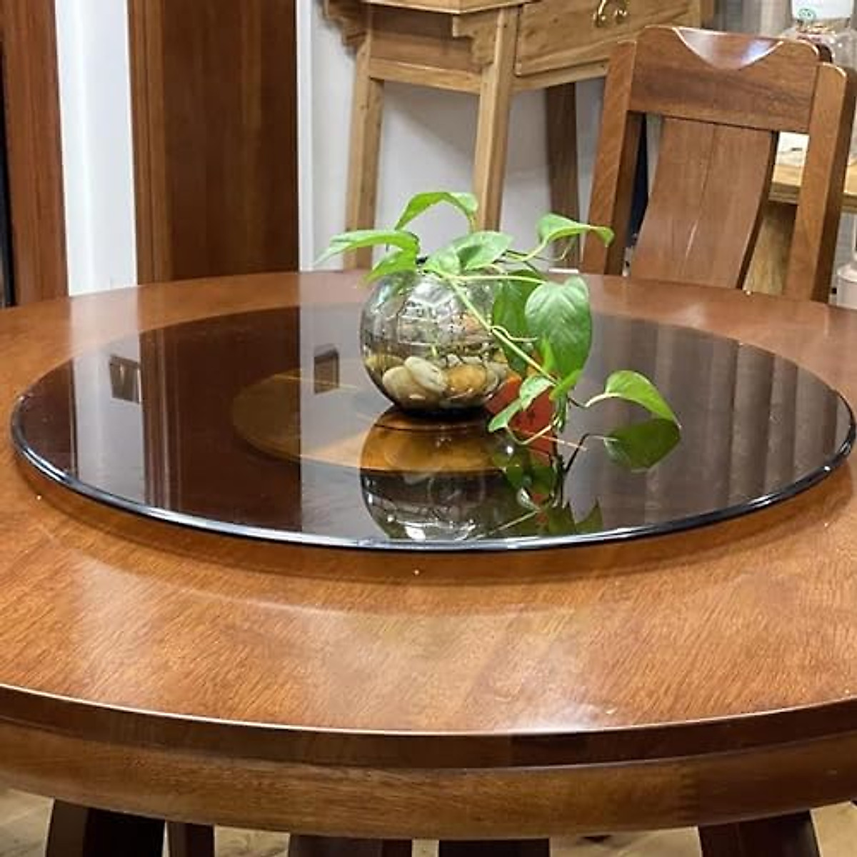 CLSQLXYJZC Turntable Lazy Susan Rotating Serving Tray, Tempered Glass Dining Table Top Round Rotating Turntable Serving Plate, for Hotel Table Serving Plate (Color : Brown, Size : 90cm (35inch))