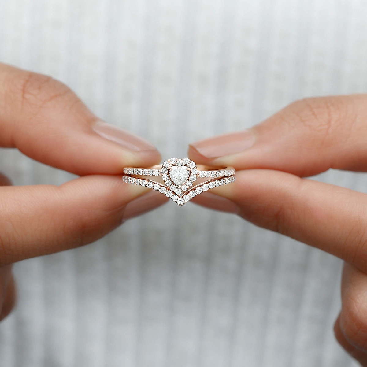 1.25 CT Moissanite Bridal Ring Set, D-VS1 Quality, Heart Shape Moissanite Wedding Ring Set, 14K Rose Gold, Size:US 10.00