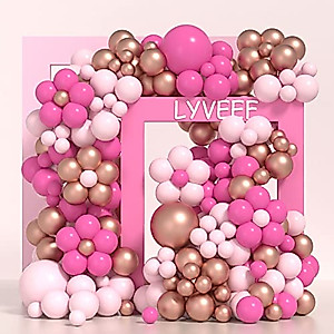 Pink Balloon Arch Garland Kit, 5+12+18 inch Hot Pink Metallic Rose Gold Light Pink Balloons For Woman and Girls Birthday Party Princess Theme Party Wedding Engagement Party Baby Shower