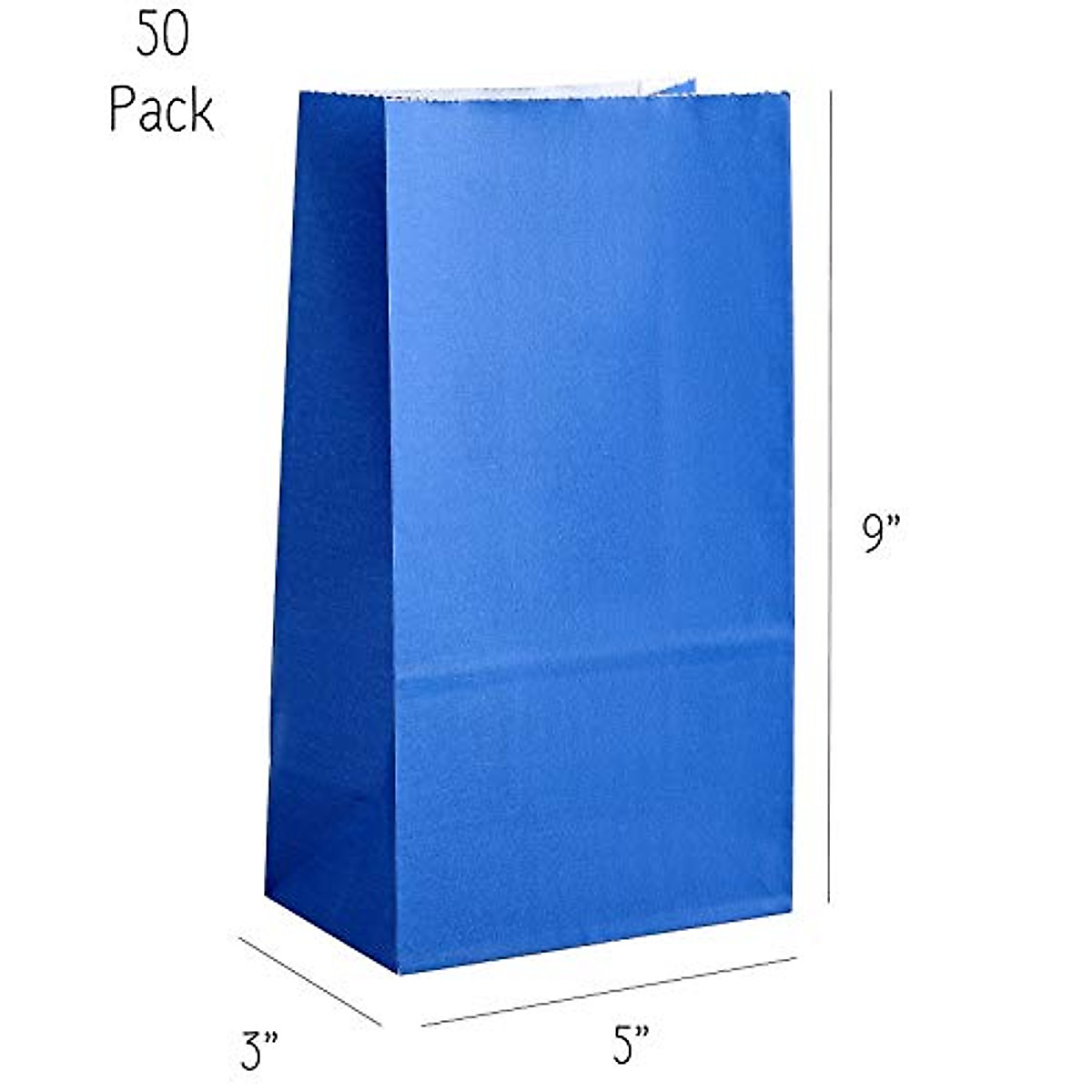 Party Favor Bag - 50 Piece Navy Blue Kraft Paper Treat Bags Ideal for, Lunch, Gift Bags Birthday Parties, July 4th or Baby Showers - 5 x 3 x 9 Inch