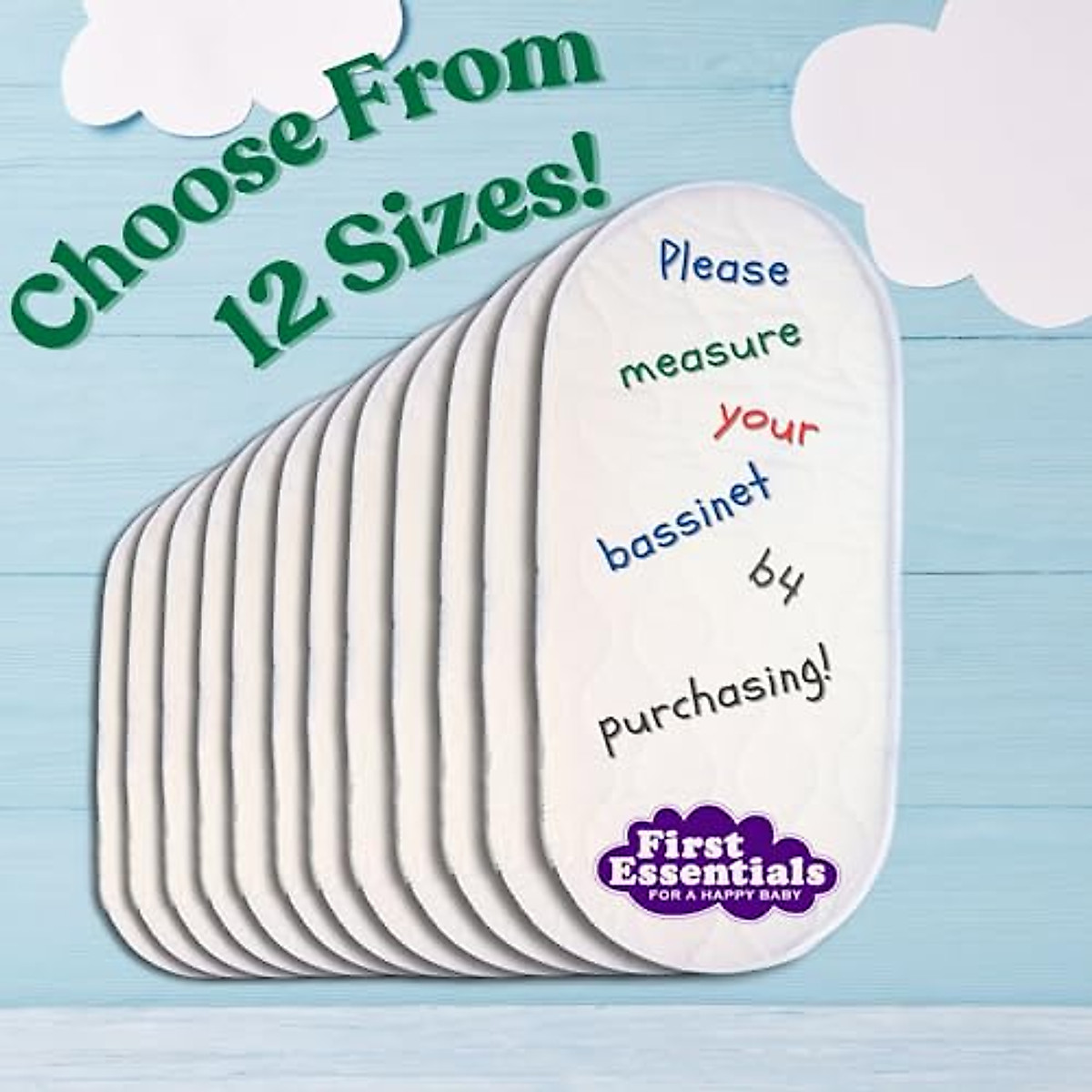 First Essentials Bassinet Cradle Mattress Pad (Oval, 12X26) for Newborn Comfort Breathable Easy Clean Hypoallergenic Waterproof Made in USA