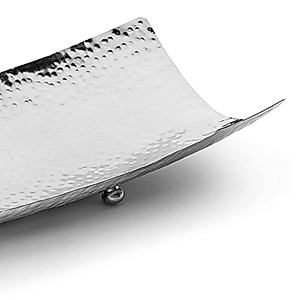 Colleta Home Rectangular Stainless Steel Serving Tray- Silver Serving Tray and Platters- Decorative Centerpiece- Hammered Tray