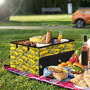 Car Trunk Organizer Yellow Lemon Back Seat Big Size Car Storage Bag with Detachable Dividers Car Accessories Portable Collapsible Trunk Cargo Organizer Grocery Box for SUV