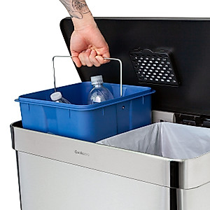 QUALIAZERO 60L/15.8Gal Heavy Duty Hands-Free Stainless Steel Commercial/Kitchen Step Trash Can, Fingerprint-Resistant Soft Close Lid, Rectangle Shape (60L Recycle)