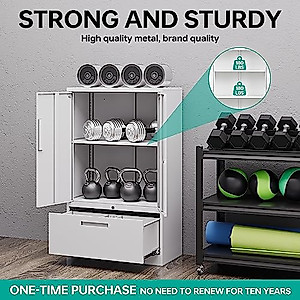 SISESOL Metal Storage Cabinet with Drawer,White File Cabinets, Locking Steel Storage Cabinet with Doors and Shelves for Home,Office,Warehouse,Garage,School,Fit A4/Letter/Legal File (1 Drawer)