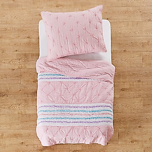 Levtex Bobbi Toddler Set- Kids Bedding, Pink,Teal,Lavender, Stripes - Reversible Quilt