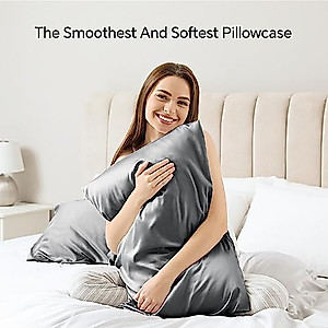 BEDELITE Satin Pillowcase for Hair and Skin, Upgraded Satin Pillow Cases Standard Size with Hidden Zipper 20x26 Inches, Ultra Smooth and Soft Cooling Pillow Cases for Hot Sleepers(Grey, 1 Pack)