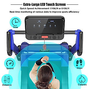 Goplus 2.25HP Electric Folding Treadmill, Installation-Free Design with 8-Stage Damping System, Large LED Touch Display and Blue Tooth Speaker, Compact Running Machine, Superfit Treadmill for Home Use