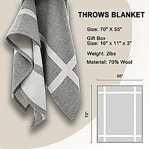 70% Wool Blanket Throw, Warm, Thick, Soft, Washable, 55" x 70", Great for Camping, Outdoors, Travel, Couch, Bedding with Exquisite Box for Gift