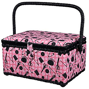 SINGER 07276 Sewing Basket with Sewing Kit Accessories, Pink & Black