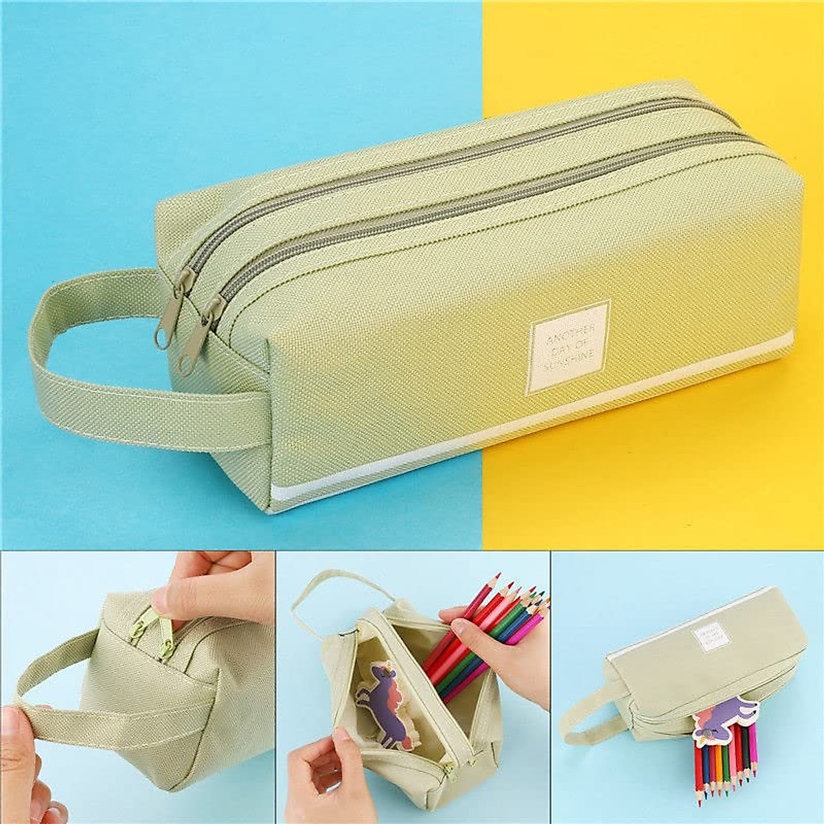 Pencil Case Box for School Office,Durable Pen Carrying Case with Zipper,Lightweight & Spacious Pencil Bag Pouch Box Organizer (Green)