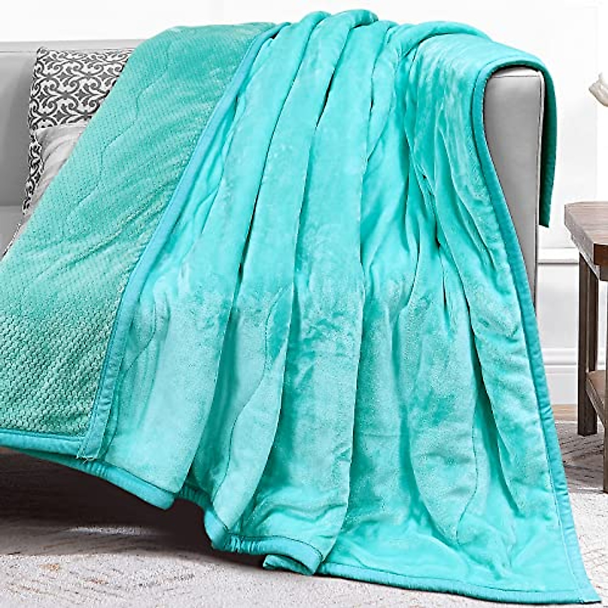 Lynnlov Thick 3 Layers Flannel Fleece Throw Blanket for Couch 50" x 60", Soft Decorative Microfiber Plush Blankets,Luxury Comfy Cozy Velvet Blanket for Sofa Chair Bed, Winter, Warm, Breathable, Aqua
