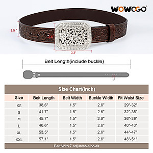 WOWOGO Women Men Western Genuine Leather Belt Cowgirl Cowboy Floral Engraved Tooled Belt Strap Embossed Scrollwork Buckle