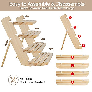 Wooden Cupcake Display Stand, Wood Rustic Risers 4 Tiers for Display Ideal Craft Funko Pop Shelves, Table Display Stand for Vendors, Earring & Ring Holder Stands, Outdoor Plant Stand Indoor-Natural