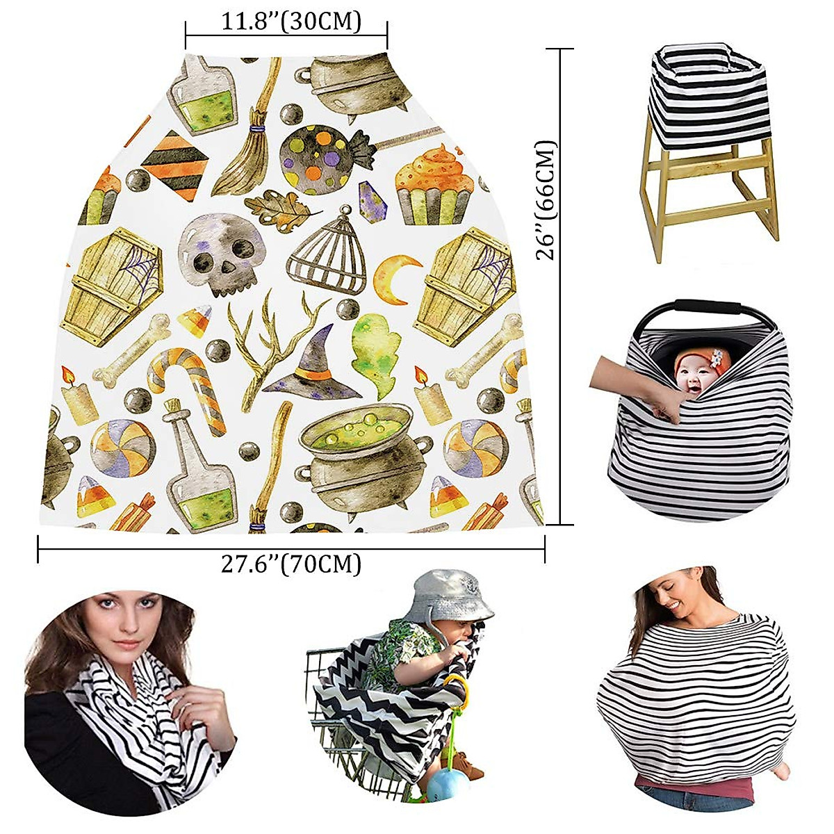 Baby Car Seat Covers Halloween, Nursing Cover Breastfeeding Scarf/Shawl, Infant Carseat Canopy, Stretchy Soft Breathable Multi-use Cover Ups, Alchemy Magic Witch Witchcraft Drawing