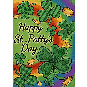 Covido Home Decorative Happy St. Patrick's Day Shamrock Clover Garden Flag, Rainbow Yard Outside Decorations, Irish Luck Outdoor Small Decor Double Sided 12x18