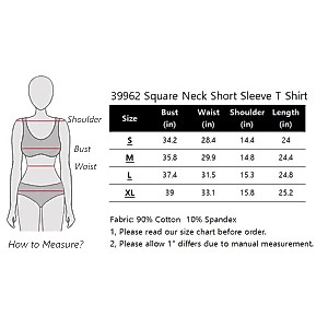 Womens Square U Neck Short Sleeve Basic Tee Tops Fitted Cotton T-Shirts for Summer Winter Layer (S, Black)