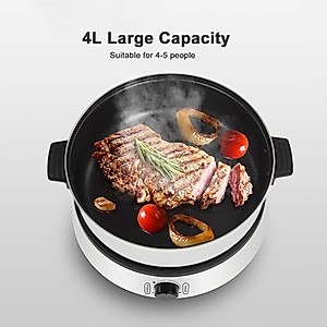 Multifunctional Split Electric hot Pot, Non-Stick Skillet,Large Capacity 4L for 6~8 people,with Temperature Control Fry, Soup, Stew, Grilling, White, 13.39×8.66×14.17 inches (HDJ-1350)