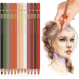 MISULOVE Professional Colour Charcoal Pencils Drawing Set, Skin Tone Colored Pencils, Pastel Chalk for Sketching, Drawing, Shading, Coloring, Layering & Blending for Beginners & Artists(12 Colors)