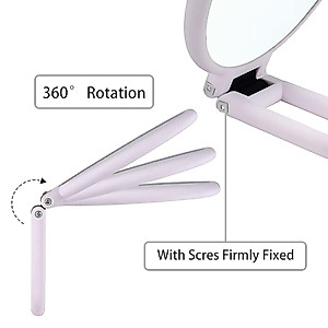 LOTIKO 1x 10x Magnifying Handheld Mirror,Travel Folding Hand Held Mirror,Double Sided Pedestal Magnification and True Image Makeup Mirror, Portable Vanity Cosmetic Mirror for Women （White）