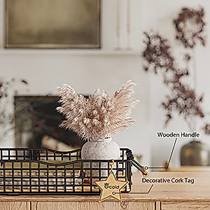 Metal Wire Basket Storage, Bathroom Basket for Organizing, Bathroom Counter Organizer with Wooden Handles, Farmhouse Bathroom Decor Tray, Toilet Paper Basket Storage (Small, Black)