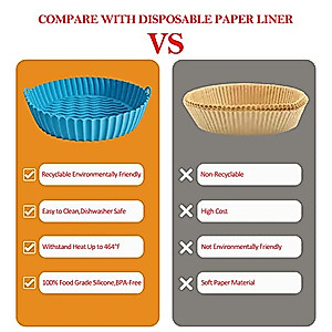 2 Pcs Air Fryer Silicone Liner - 8.4 Inch Air Fryer Silicone Replacement for Flammable Parchment Liner Paper Reusable Non-stick Air Fryer Accessories for Baking Cooking Food with Water & Oil Proof