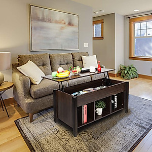 MTFY Lift Top Coffee Table, Modern Wood Home Living Room Furniture Coffee Table Desk with Hidden Compartment Storage Shelf (Brown)