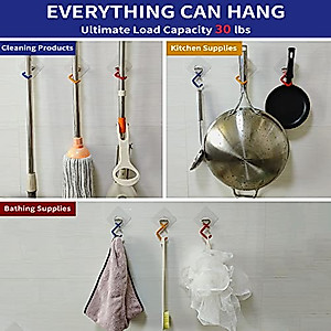 Broom Holder Wall Mount Self Adhesive 4 Pack, Mop Hanger No Drilling Super Anti-Slip, Wall Mount Tool Racks Stainless Steel Mop and Broom Hooks Organizer(Blue)