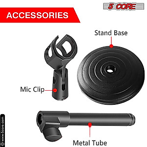 5 Core Desk Microphone Stand • Angle Adjustable Desktop Mic Stand • Table Mic Holder with Universal Mic Clip MS RBS