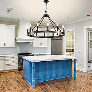 ZBMYRBZJ Black Wagon Wheel Chandelier 32 inch,12-Light Farmhouse Wagon Wheel Chandeliers Round Industrial Ceiling Light fixtures for Outdoor Porch high Ceilings Living Dining Room Foyer Entryway