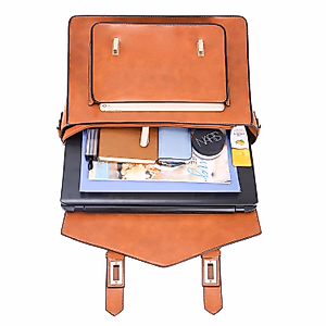 ECOSUSI Backpack for Women Briefcase Messenger Laptop Bag Vegan Leather Satchel Work Bags Fits 15.6 inch Laptops, Brown