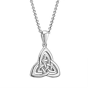 Biddy Murphy 925 Sterling Silver Trinity Celtic Knot Necklace for Women, 7/8" x 5/8" Inch Triquetra Triangle Pendant, Fine Irish Jewelry, 20" Inch with 2” Inch Extension Chain, Made in Ireland