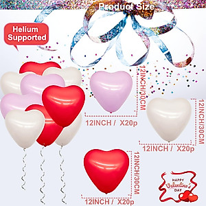 60-Piece 12-Inch Red, White, Pink Heart-Shaped Latex Balloons Set - Romantic Love Heart Balloons Decorations for Valentine's Day, Anniversary, Wedding, Bridal Shower, Propose, Birthday Party Favor