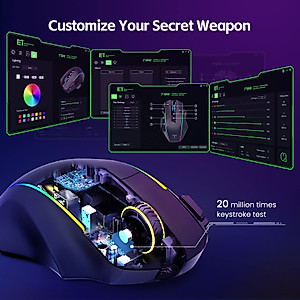 RisoPhy Wireless Gaming Mouse,Tri-Mode 2.4G/USB-C/Bluetooth Mouse Up to 10000DPI,Chroma RGB Backlit,Ergonomic Mouse with 8 Programmable Buttons,Rechargeable Computer Mouse for Laptop,PC,Mac