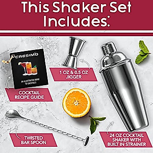 24oz Cocktail Shaker Set with Bar Accessories for Home Bar Shaker Set - Martini Shaker, Jigger, Drink Shaker Mixer Spoon - Alcohol Shaker Bartender Gift - Bartending Kit Essential for Home - Cresimo